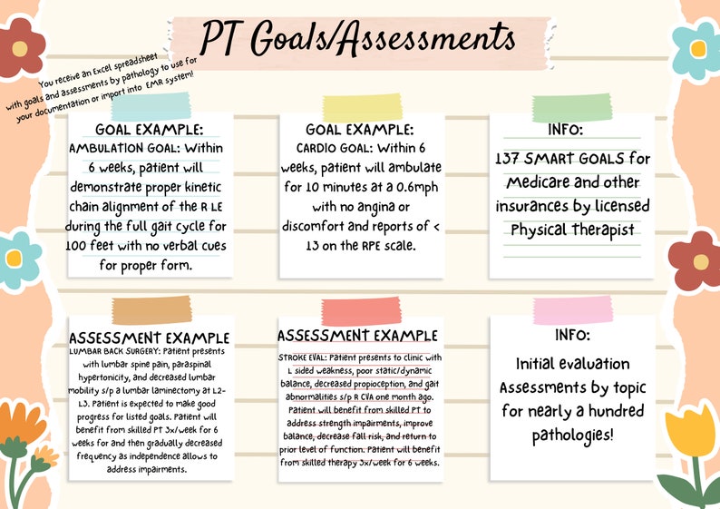 Physical Therapy Goals and Assessment Database - Etsy