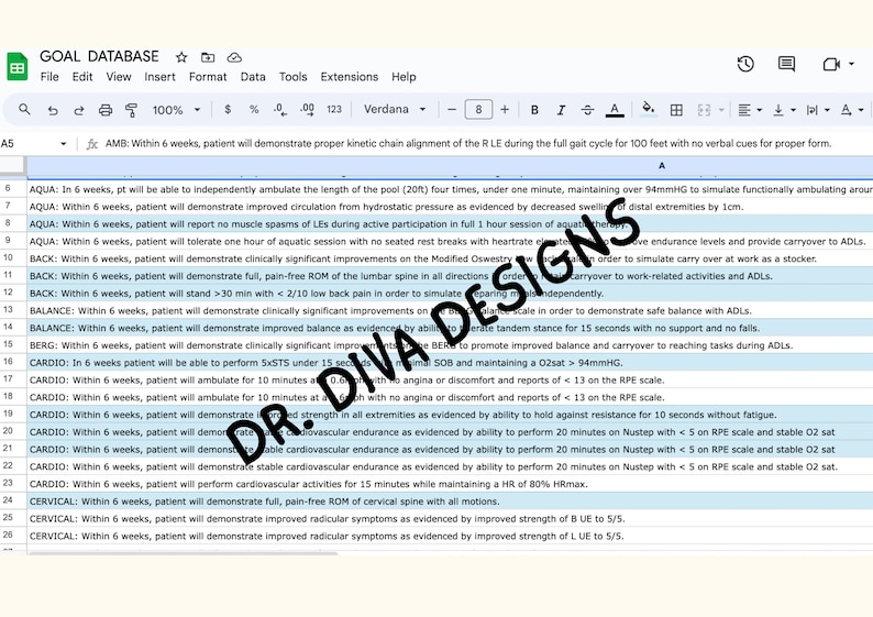 Physical Therapy Goals and Assessment Database - Etsy