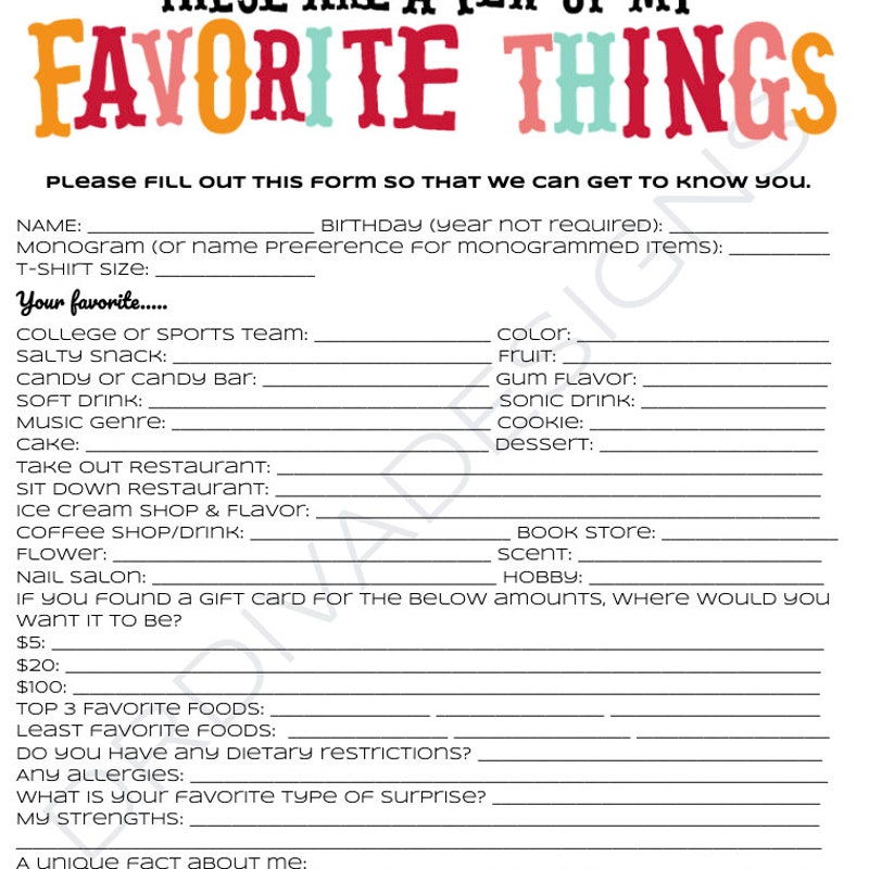 A Few of My Favorite Things Printable - Etsy