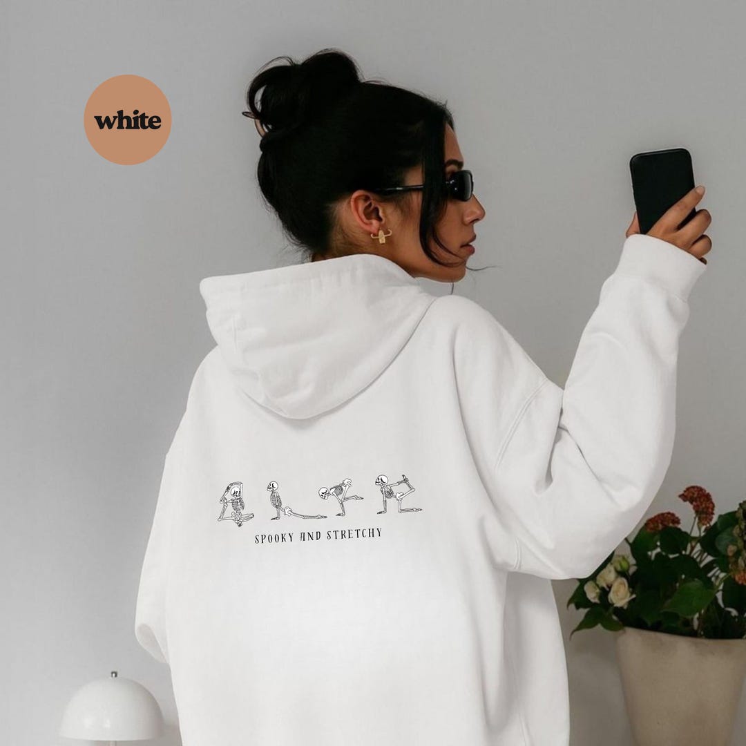 Halloween Skeleton Yoga Hoodie, Spooky Yoga Lover Sweatshirt, Skeleton ...