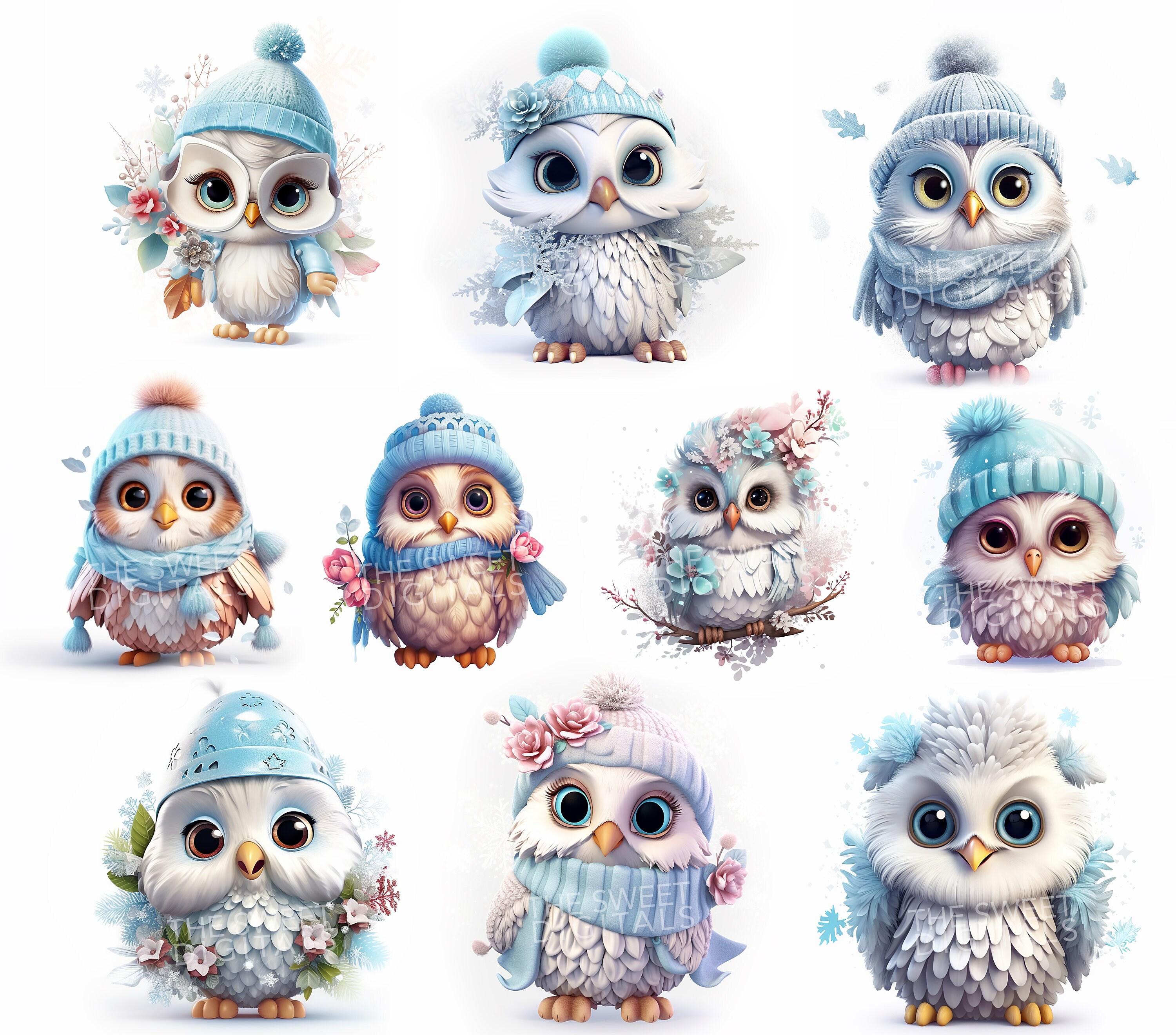 Watercolor Winter Baby Owls, Clipart Pack, Winter Owls, Clip Art for ...