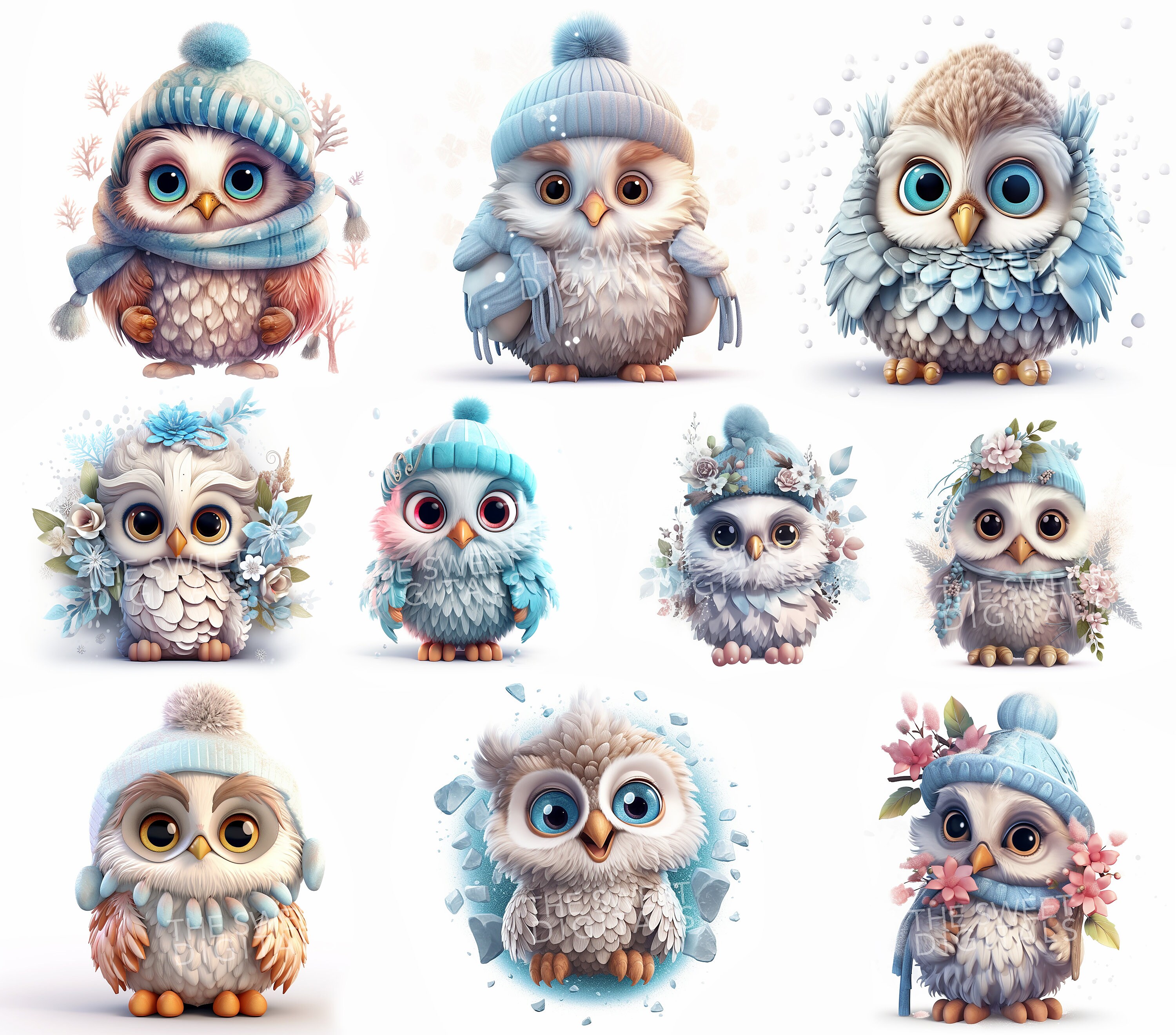 Watercolor Winter Baby Owls, Clipart Pack, Winter Owls, Clip Art for ...