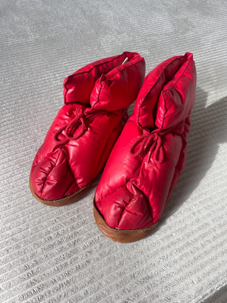 Vintage 1950s Eddie Bauer Down Slippers, Quilted Insulated Booties, XS ...