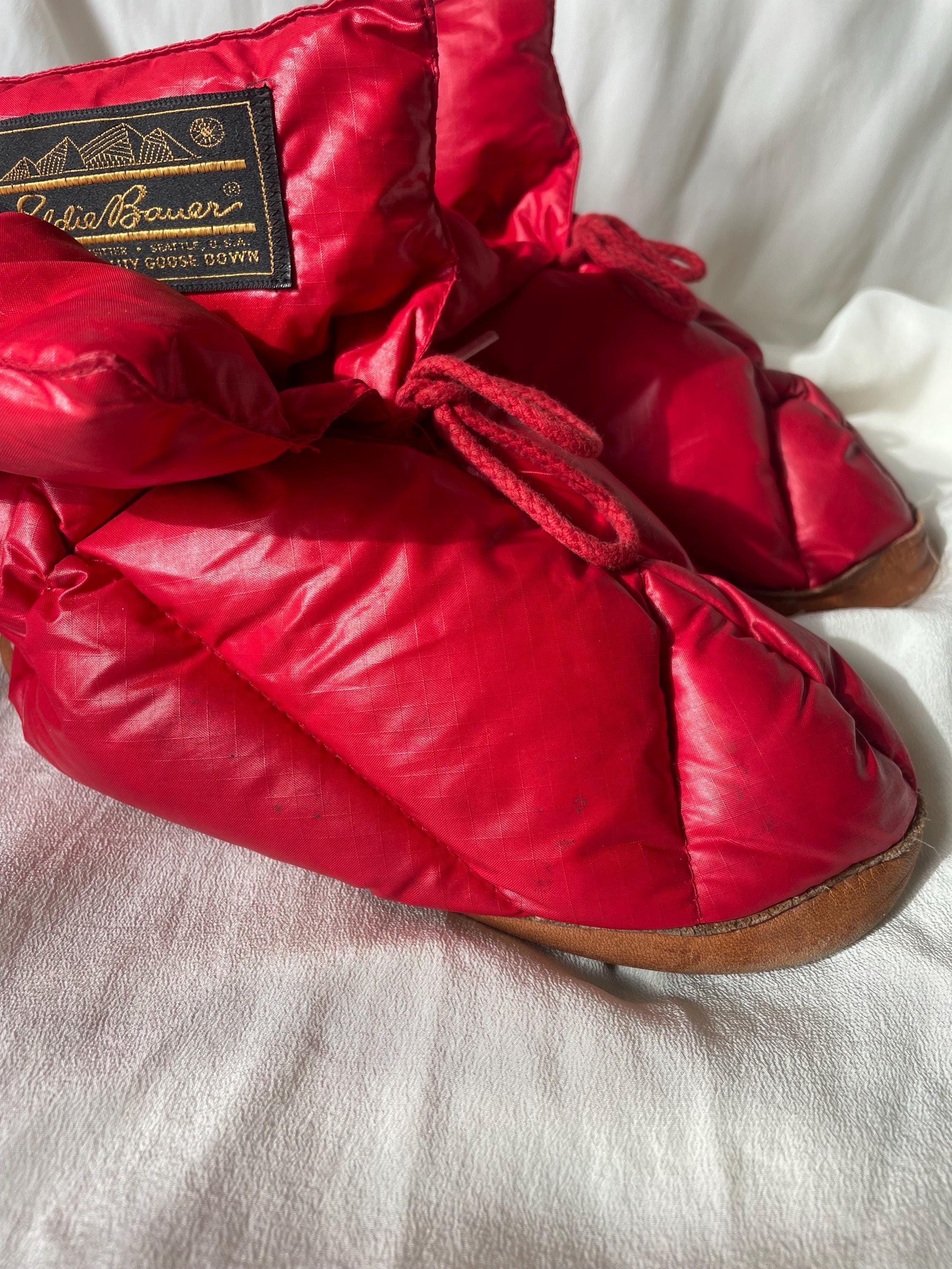 Vintage 1950s Eddie Bauer Down Slippers, Quilted Insulated Booties, XS ...