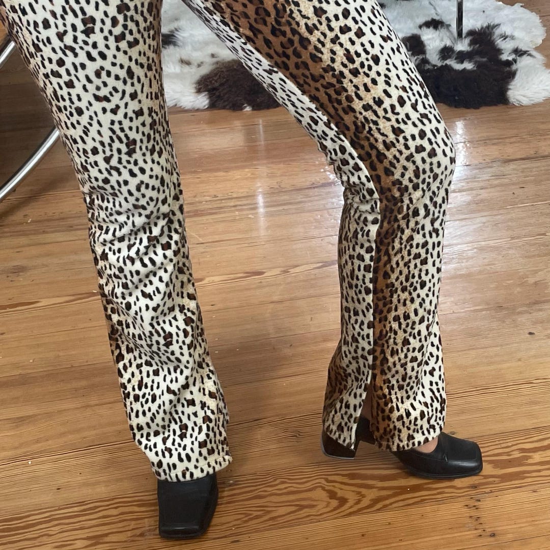 Vintage Y2K Leopard Print Velour Flares, UK XS - Etsy