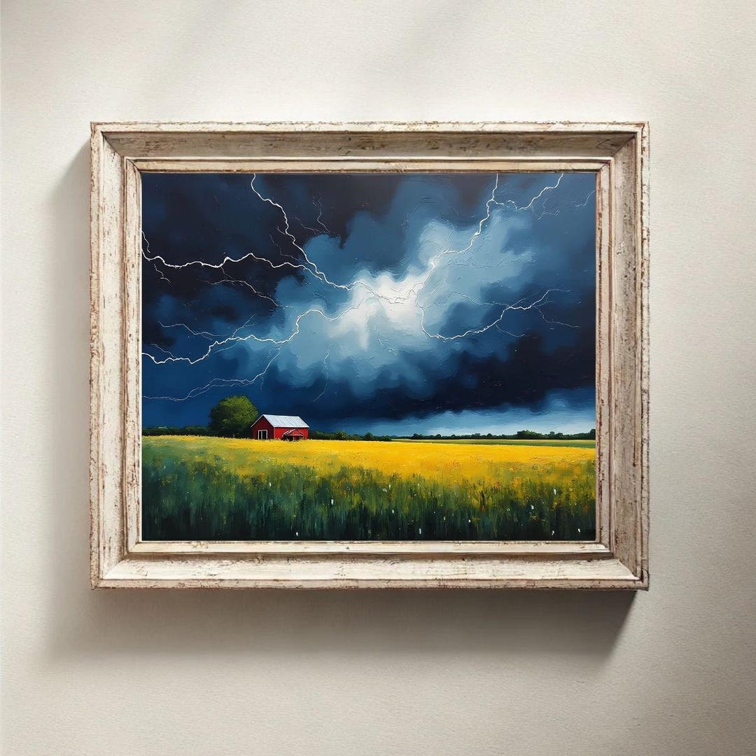 Stormy Landscape Art Print | Dramatic Thunderstorm Wall Art | Red Barn ...