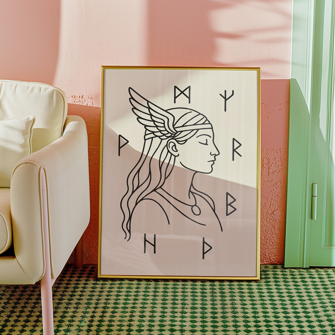 Freyja Norse Goddess Line Art Print – Minimalist Pagan Wall Decor With ...