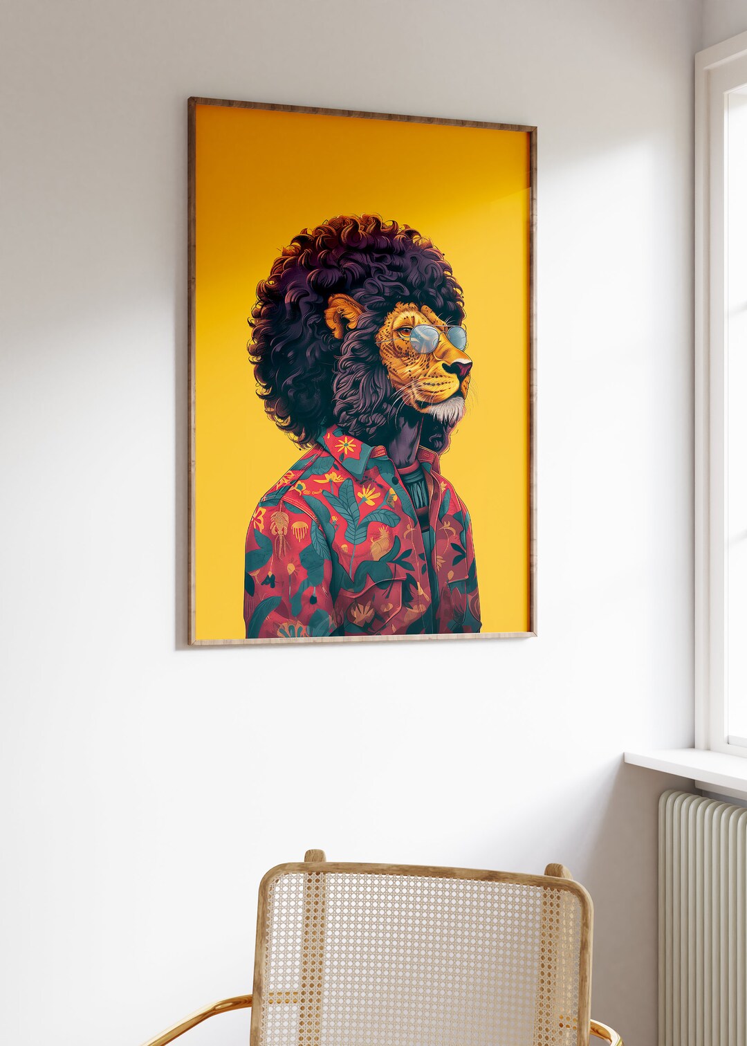 Lion With Sunglasses & Afro Print: Fun Animal Wall Art, Hawaiian Shirt ...