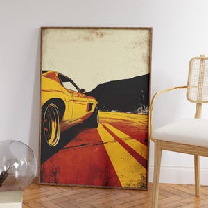 Yellow Retro American Muscle Car Poster Print, Museum Grade Art for ...