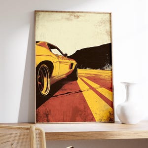 Yellow Retro American Muscle Car Poster Print, Museum Grade Art for ...