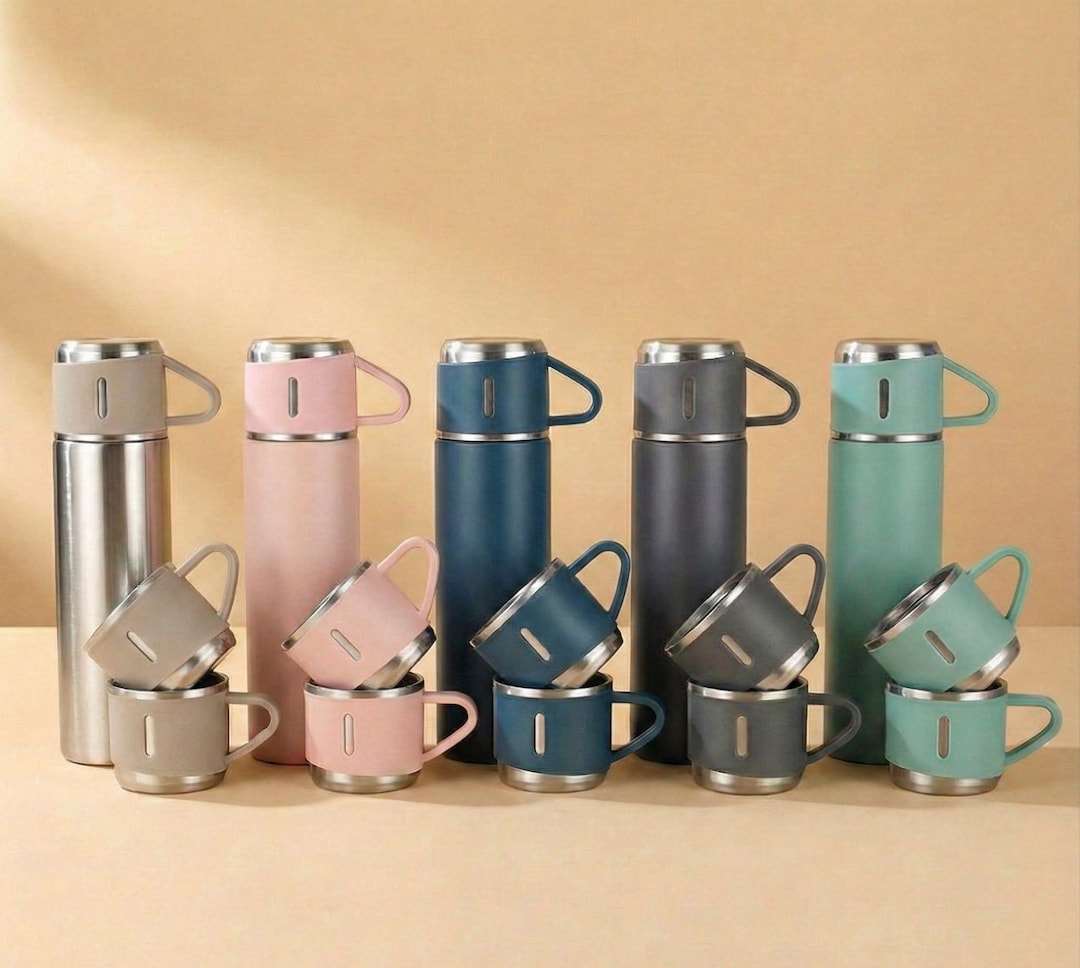Personalized Stainless Steel Thermos Gift Set | 500ml Vacuum Bottle + 3 ...