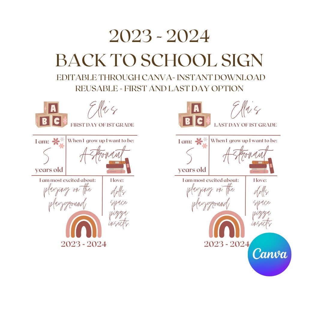 Editable Back to School Sign | First Day of School Printable Sign ...