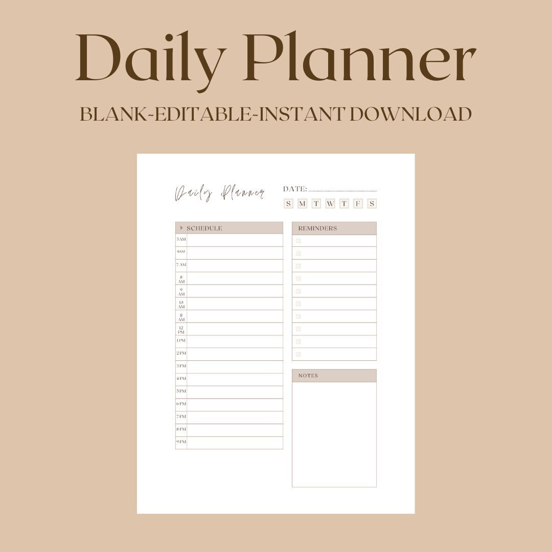 Blank Daily Planner, Printable and Fillable Daily Planner, Simple Daily ...
