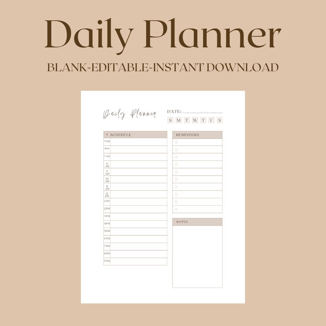 Blank Daily Planner, Printable and Fillable Daily Planner, Simple Daily ...