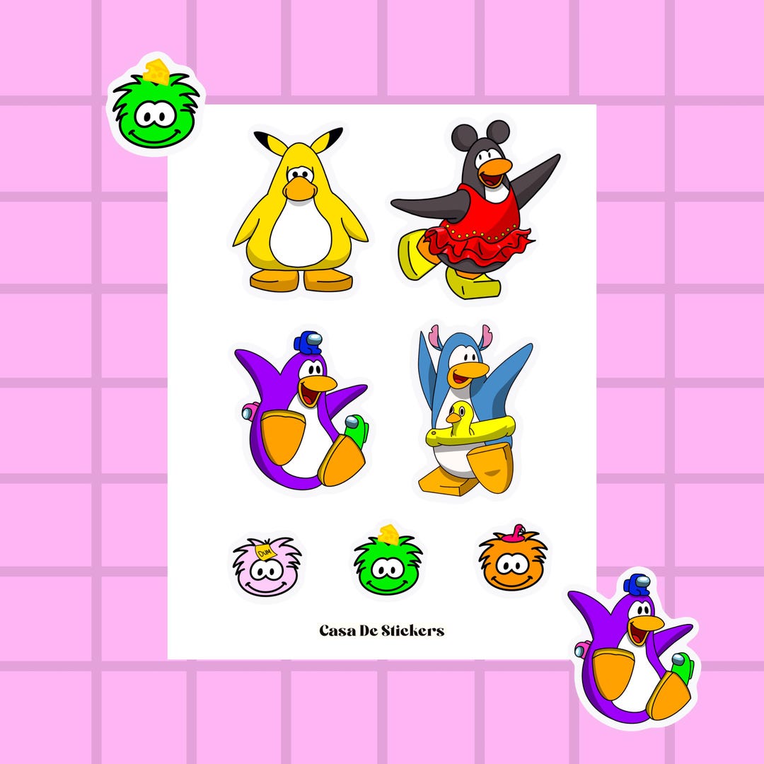 Penguin and Puffles Sticker Sheet, Adorable Penguins and Club-inspired ...