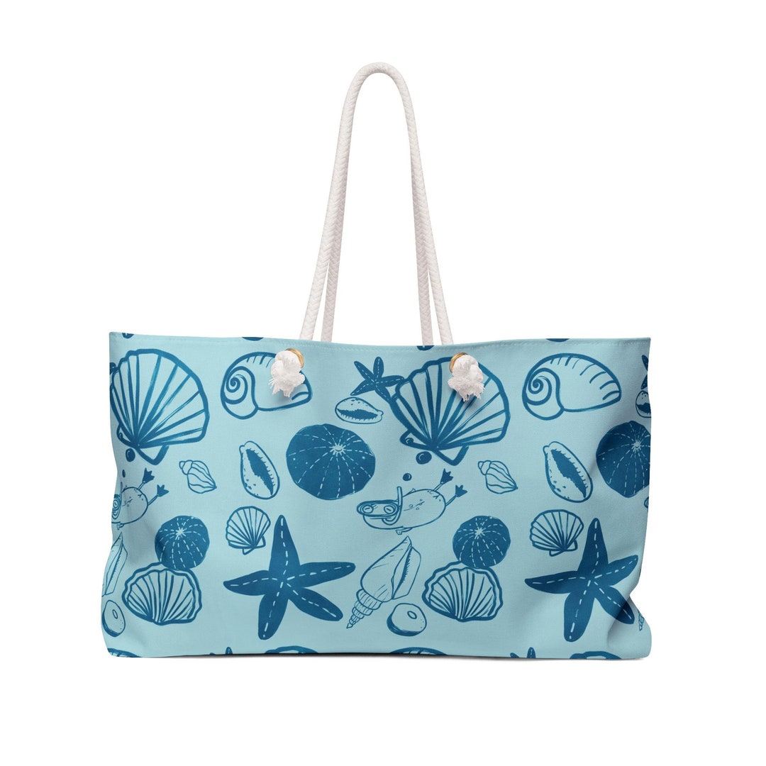 Blue Seashell Pattern Beach Bag Sea Shell Beach Bag Cute Blue Beach Bag ...