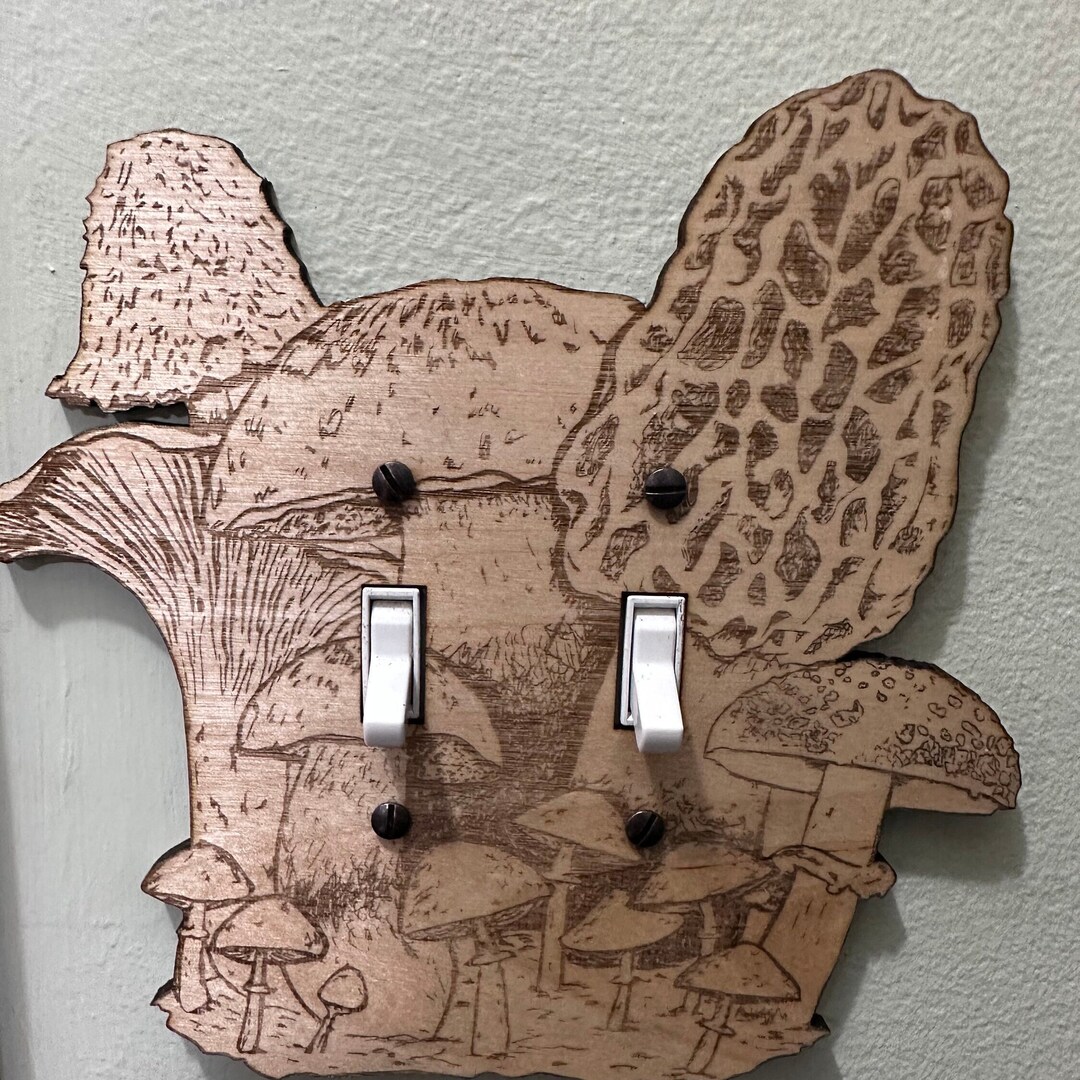 Wood Burned Mushroom Double Light Switch Cover - Etsy