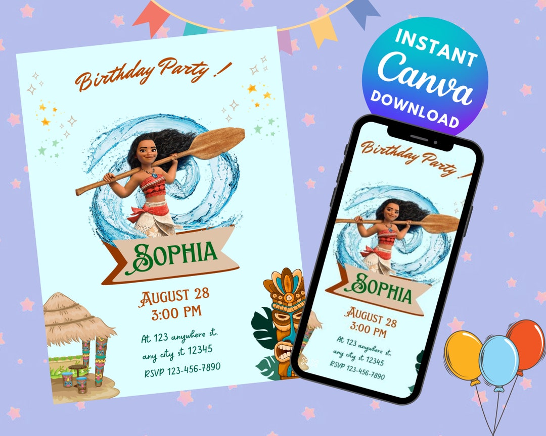 Moana Birthday Invitation, Birthday Party Invites Template, Printable ...