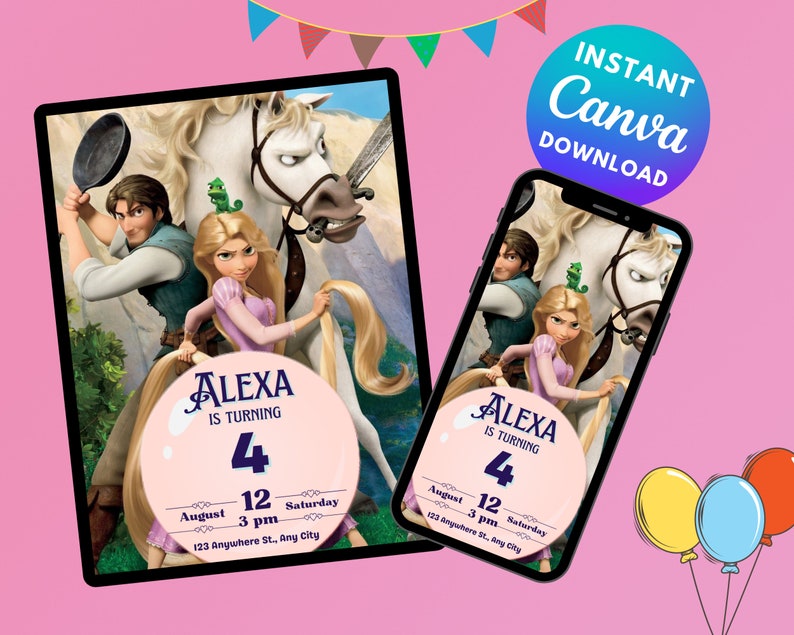 Tangled Birthday Invitation, Birthday Party Invites Template, Printable ...