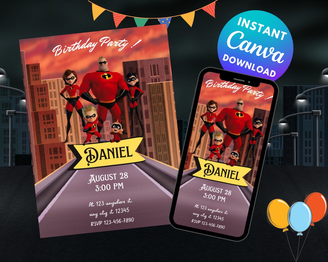 The Incredibles Birthday Invitation, Birthday Party Invites Template ...
