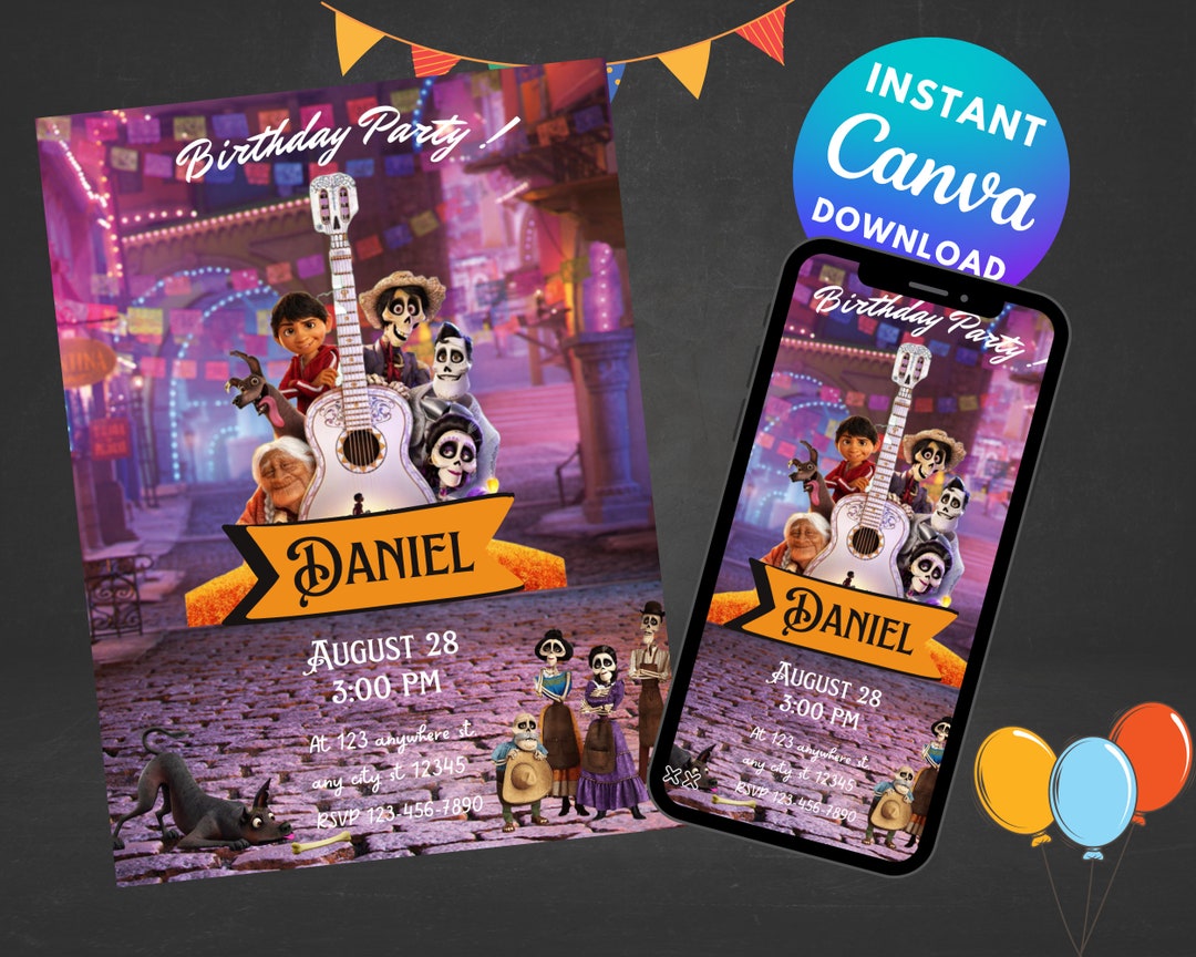 Coco Birthday Invitation, Birthday Party Invites Template, Printable ...