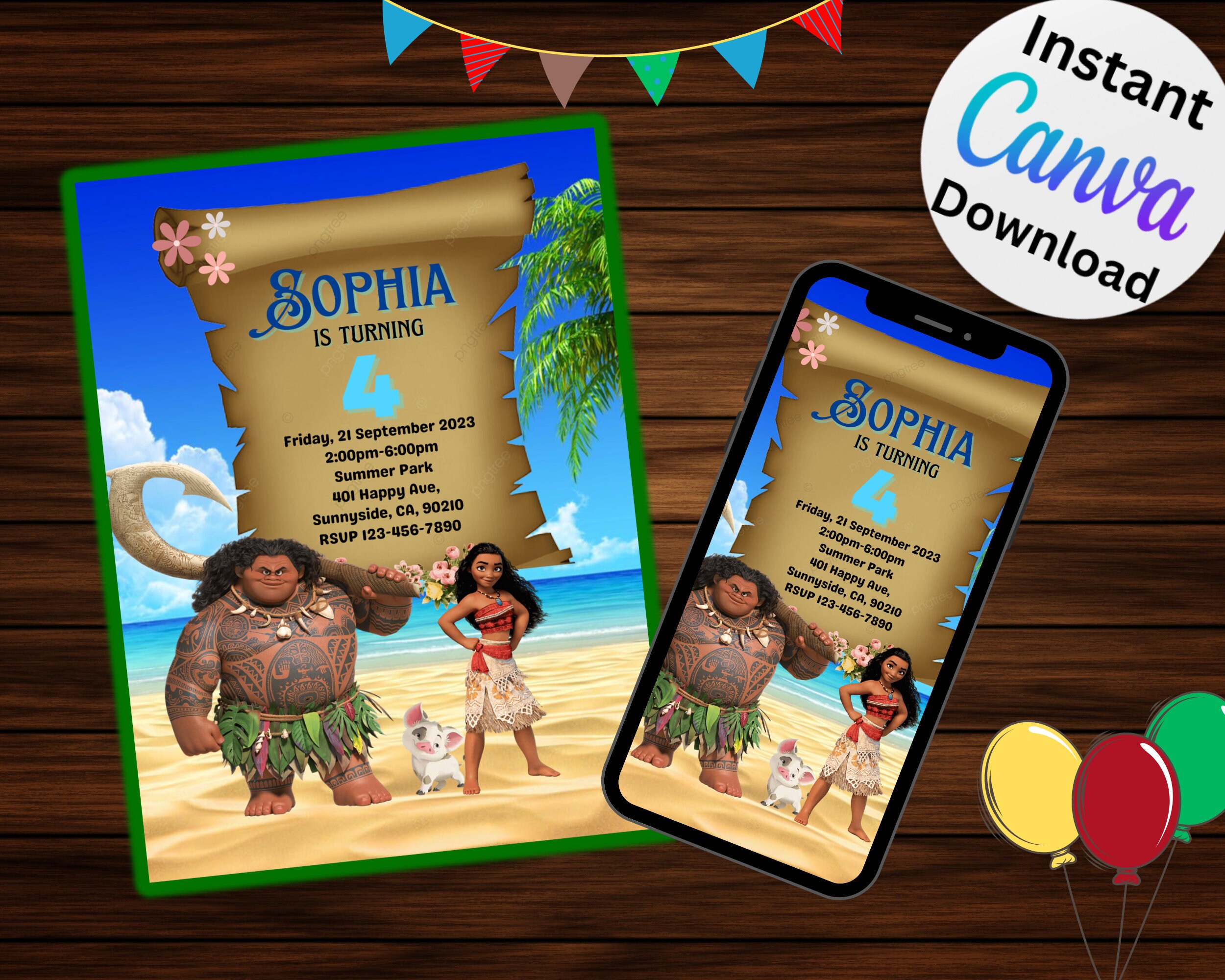 Moana Birthday Invitation, Birthday Party Invites Template, Printable ...