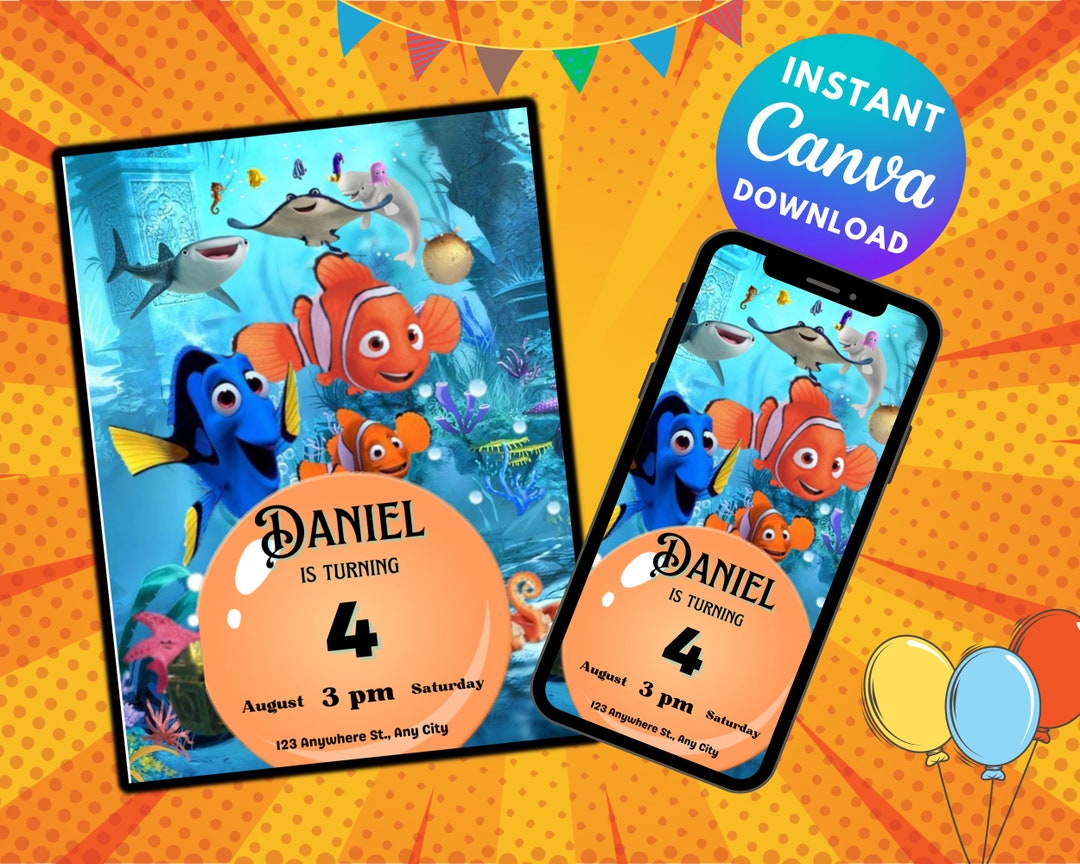 Nemo Birthday Invitation, Birthday Party Invites Template, Printable ...