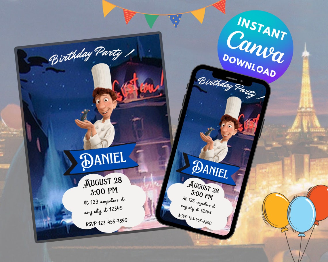 Ratatouille Birthday Invitation, Birthday Party Invites Template ...