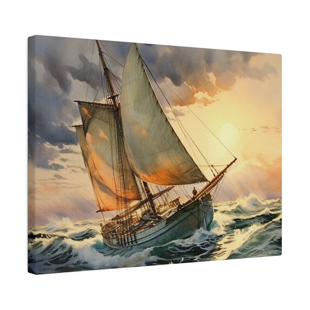 Schooner. Nautical. Sun Rays. Sunset. AI Art. Storm. Ship. Boat. Ocean ...