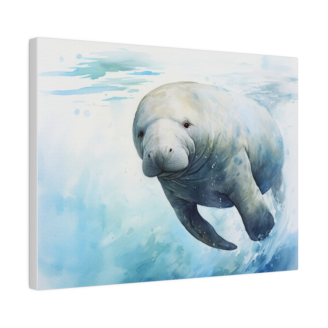 Manatee. AI Art. Watercolor. Realistic. Matte Canvas, Stretched, 0.75 ...
