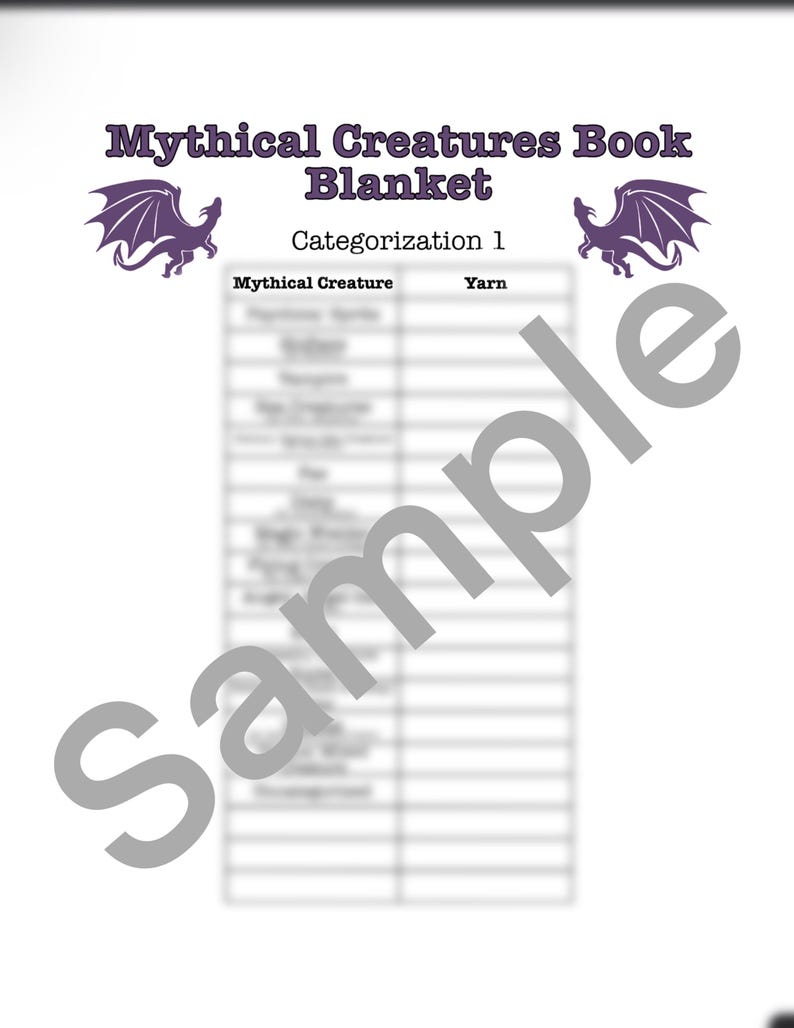 Mythical Creatures Book Blanket List & Pattern - Etsy