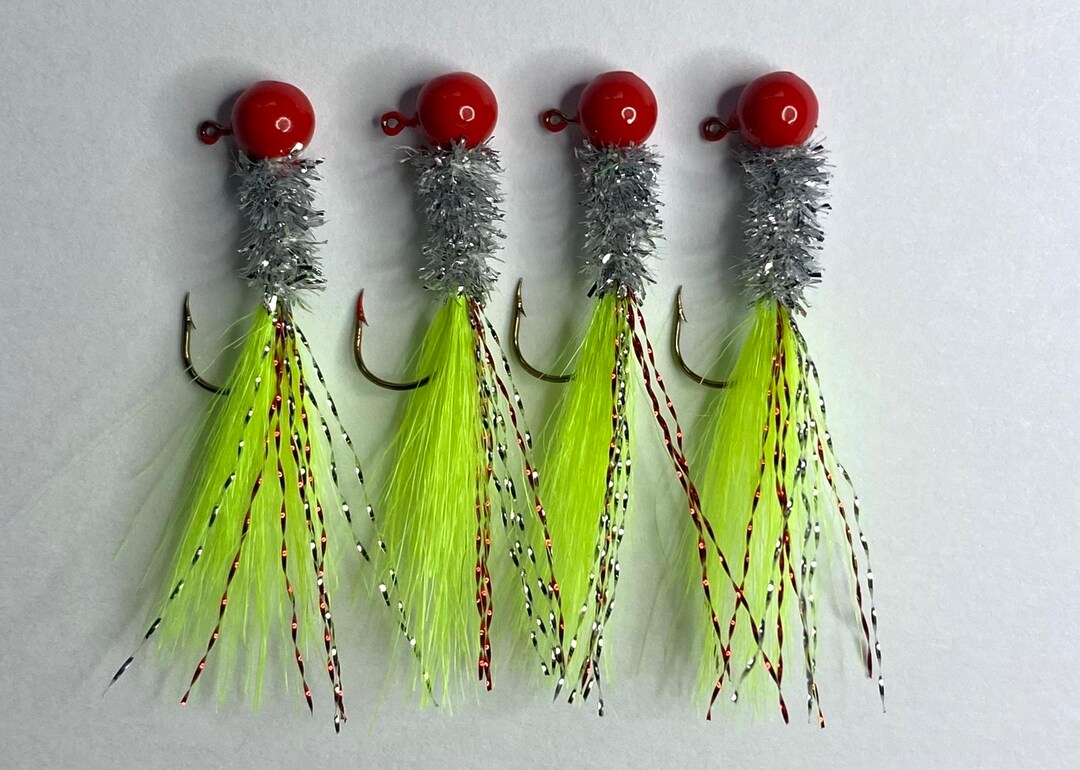 Hand Tied Crappie Jigs Red & Chartreuse Jig Fish Bass Walleye Jig ...