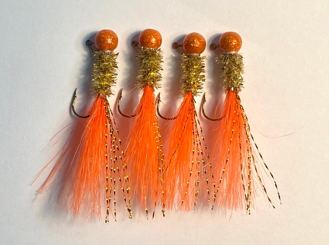 Hand Tied Crappie Jigs Orange and Gold Jig Fish Bass Walleye Jig ...