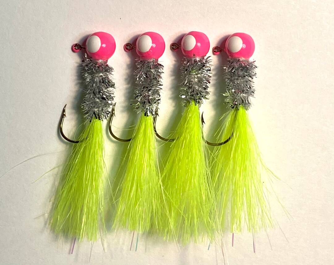 Hand Tied Crappie Jigs Pink & Chartreuse Jig Fish Bass Walleye Jig ...