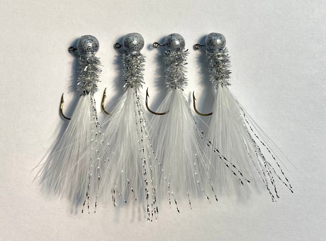 Hand Tied Crappie Jigs Silver and White Jig Fish Bass Walleye Jig ...