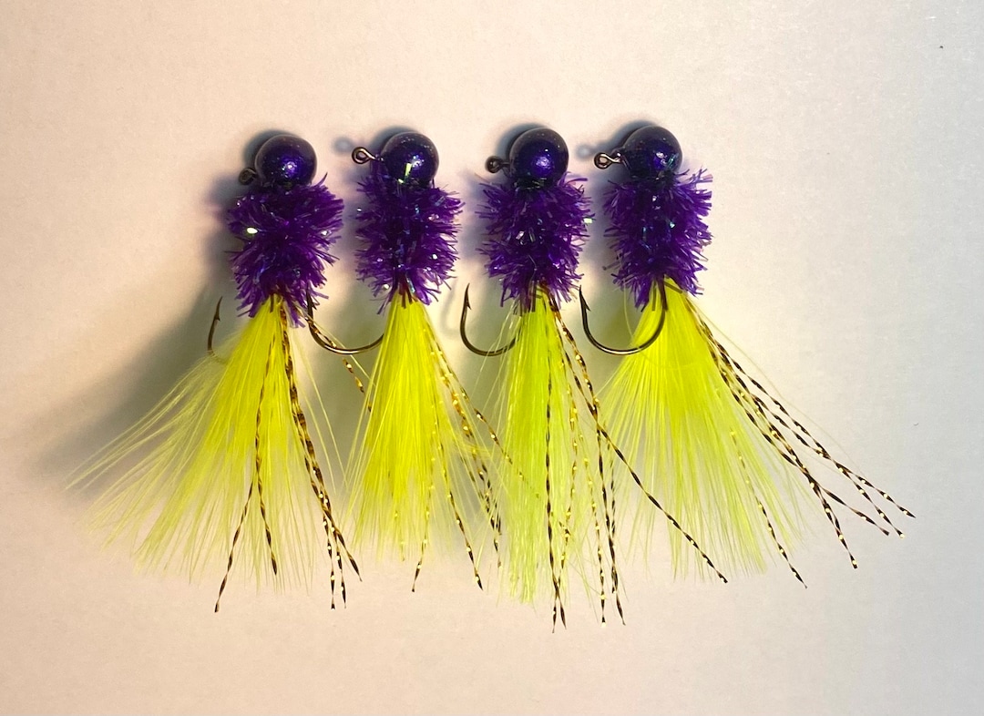 Hand Tied Crappie Jigs Purple and Chartreuse Jig Fish Bass Walleye Jig ...