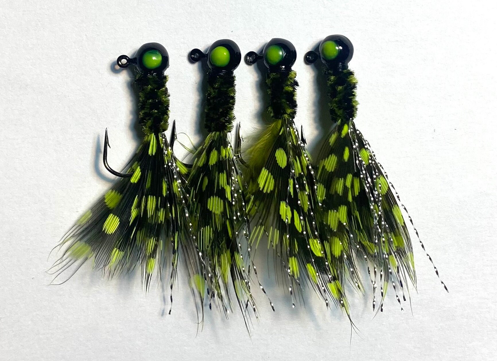 Hand Tied Crappie Jigs Black & Chartreuse Jig Fish Bass - Etsy
