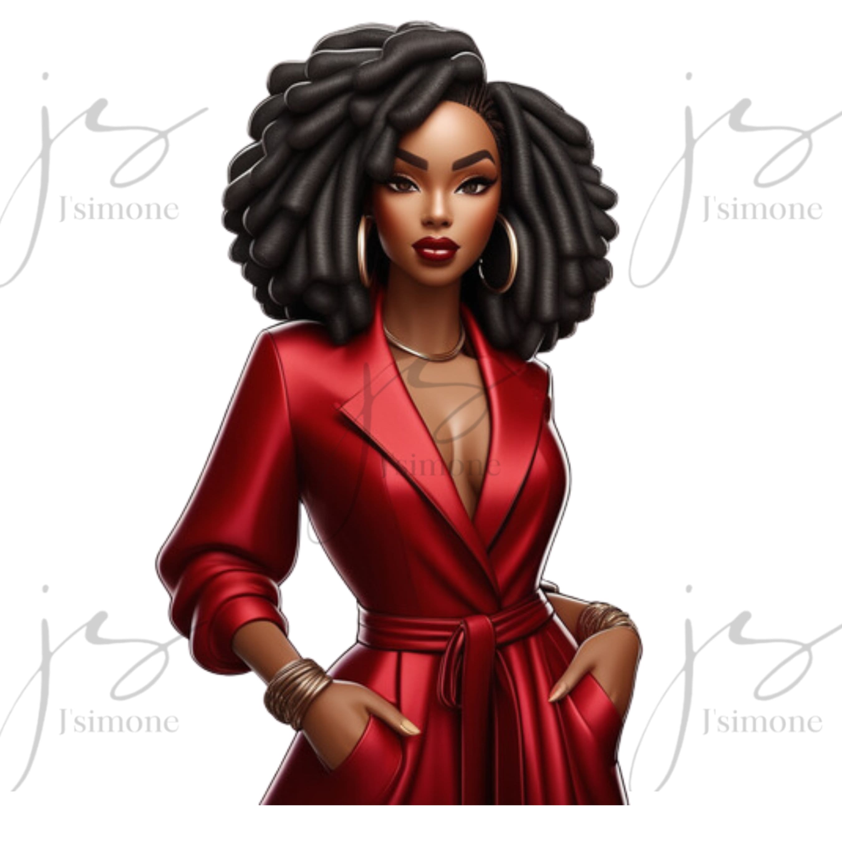 3D Black Woman Clip Art Black Woman PNG-SVG Black Woman Clip Art 3D Clip Art Woman in Red Red ...