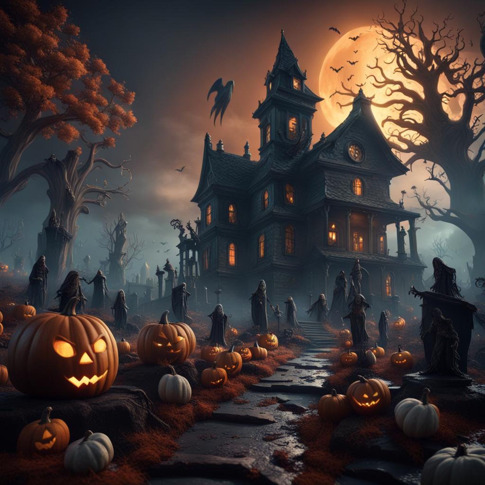 Spooky Night AI Generated Art Halloween 12x12 Thin Canvas - Etsy