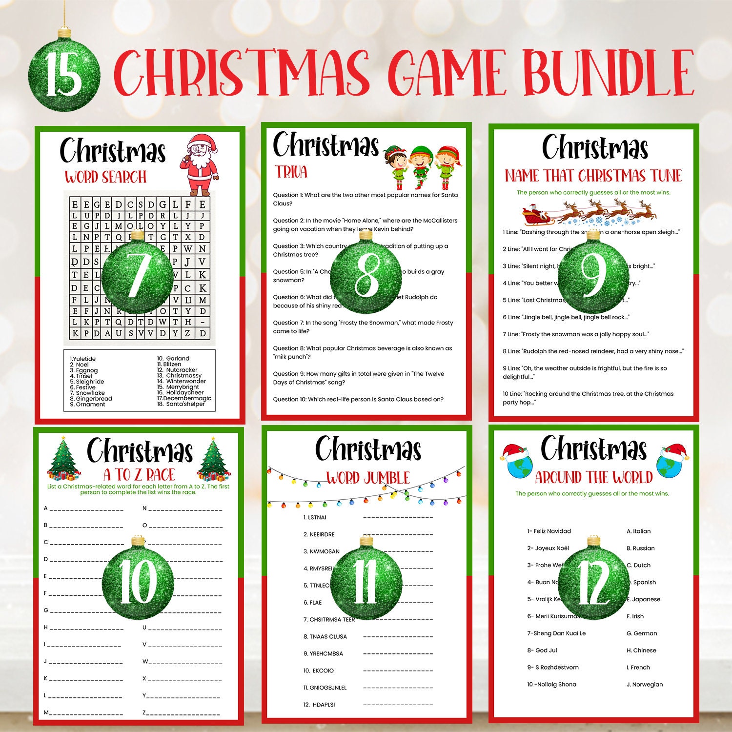 15 Christmas Games Bundle, Christmas Party Games, Printable Christmas ...