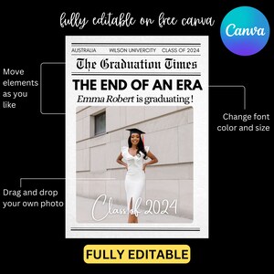 Canva Graduation Newspaper Template, Editable Newspaper Graduate, Large ...
