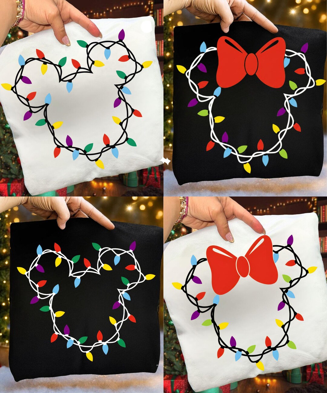 Micky Bow and Lights Png, Mickey and Friends Christmas Light Png ...