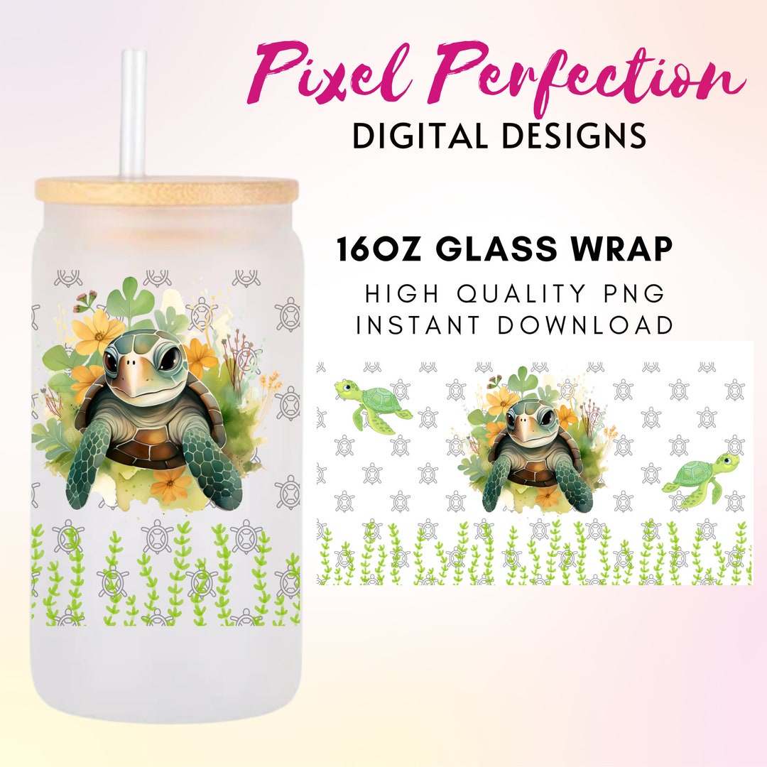 Sea Turtle Libby Glass Wrap Png, Animal Svg, Sea Turtle Svg, 16oz Glass ...