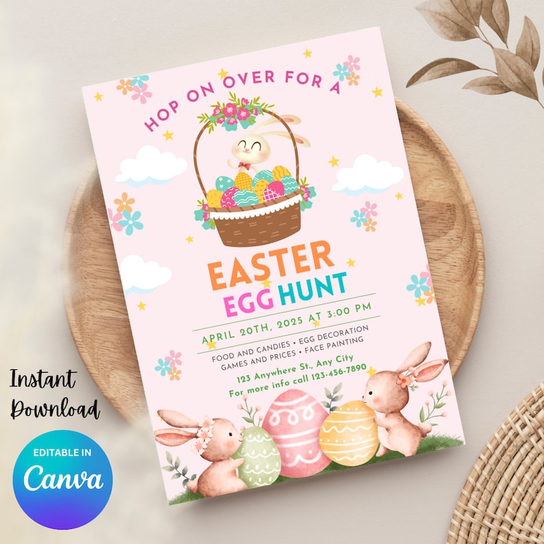 Easter Egg Hunt & Brunch Invitation, Easter Invitation Editable ...