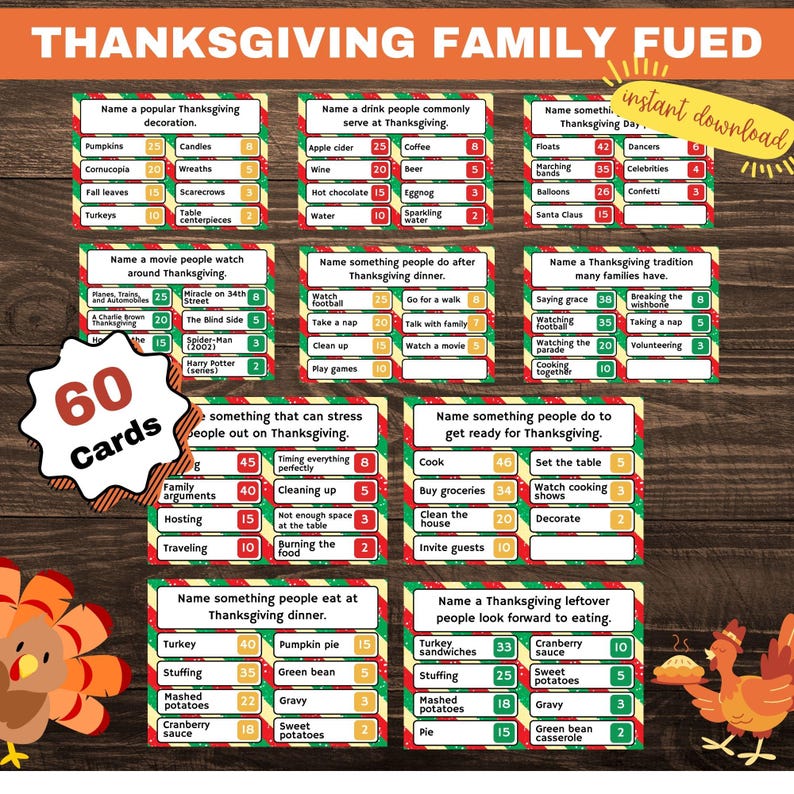 60 Thanksgiving Friendly Feud | Printable Thanksgiving Game | Fall ...