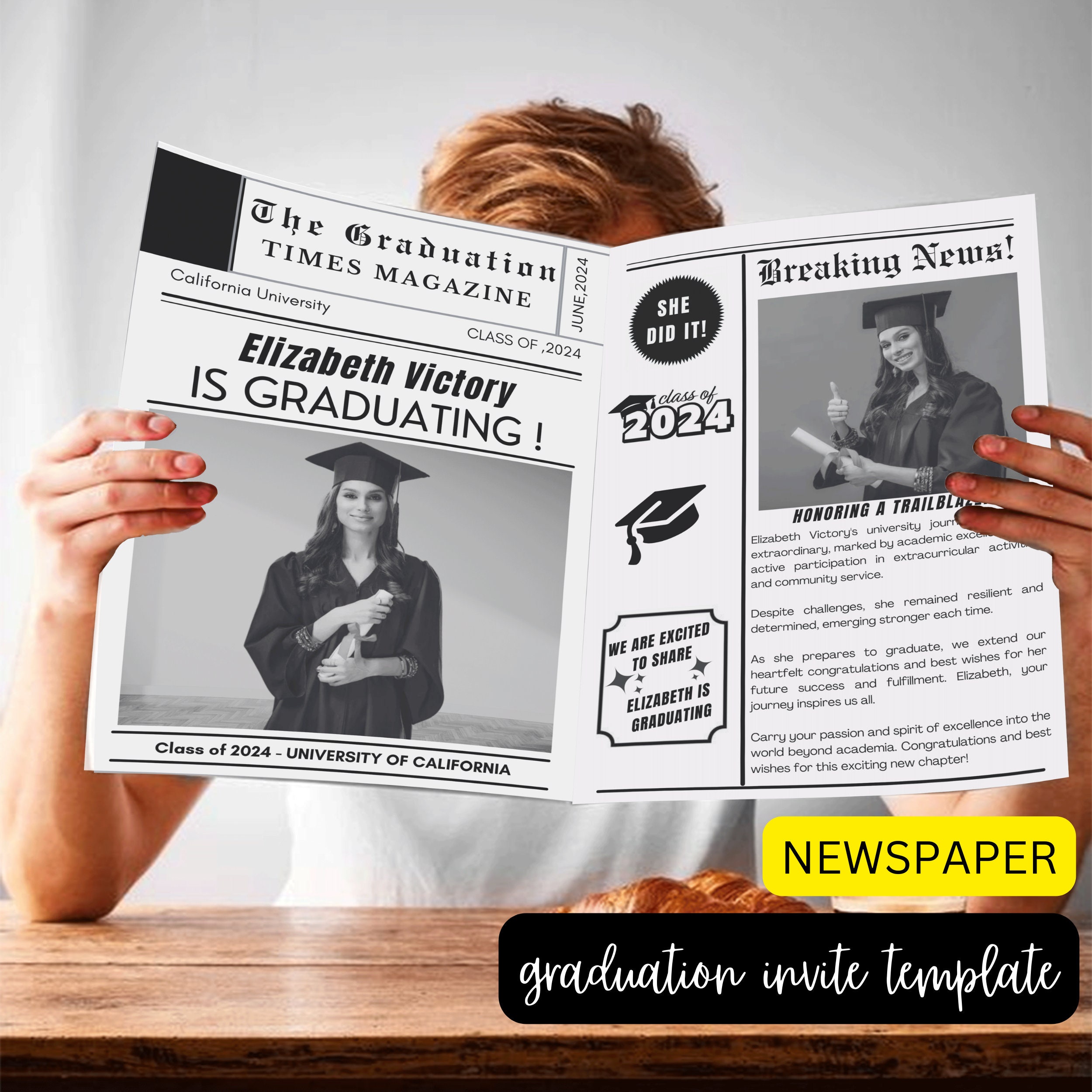 Canva Graduation Newspaper Template, Editable Newspaper Graduate, Large ...