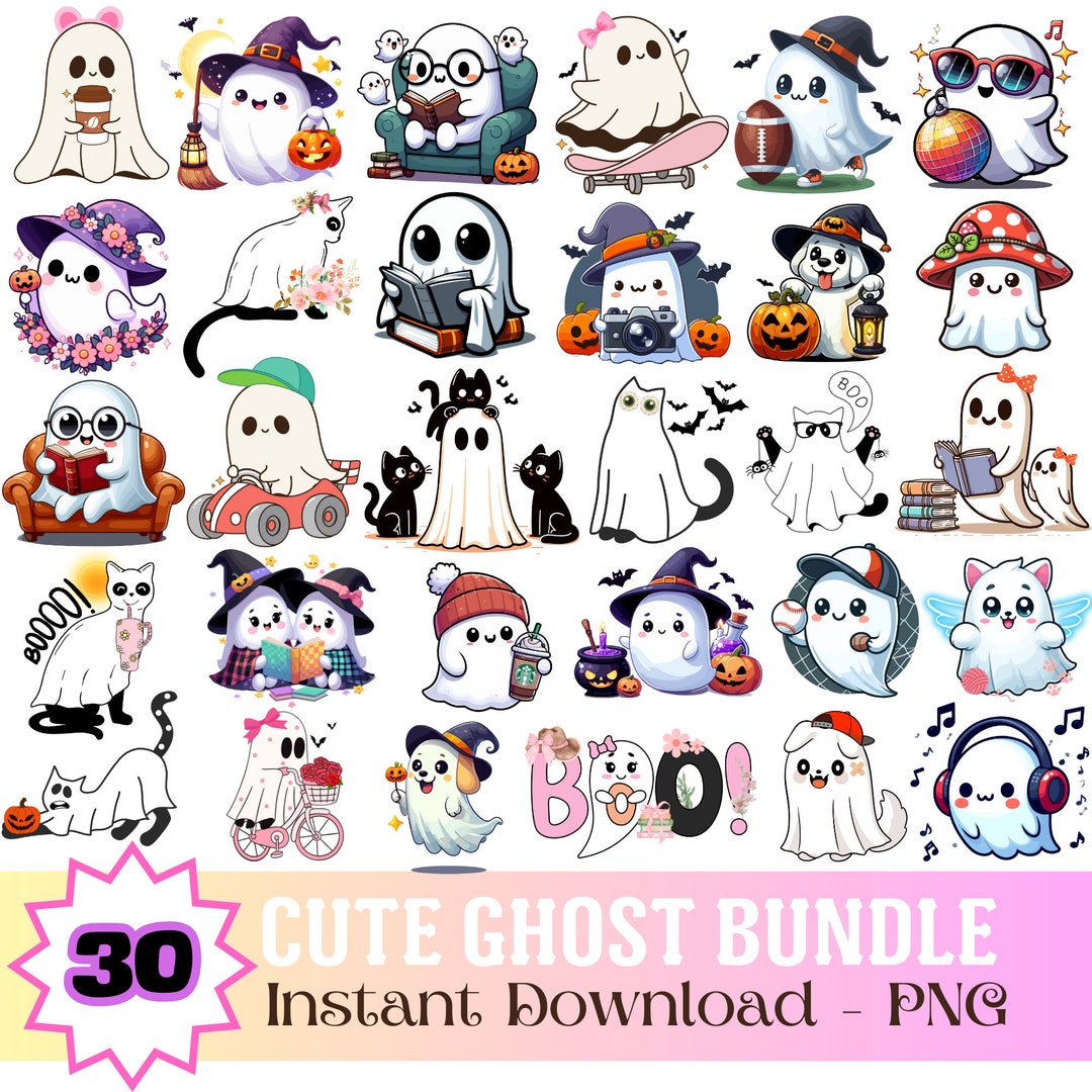 Cute Ghost Png Bundle, Halloween Png, Retro Halloween Png, Ghost ...