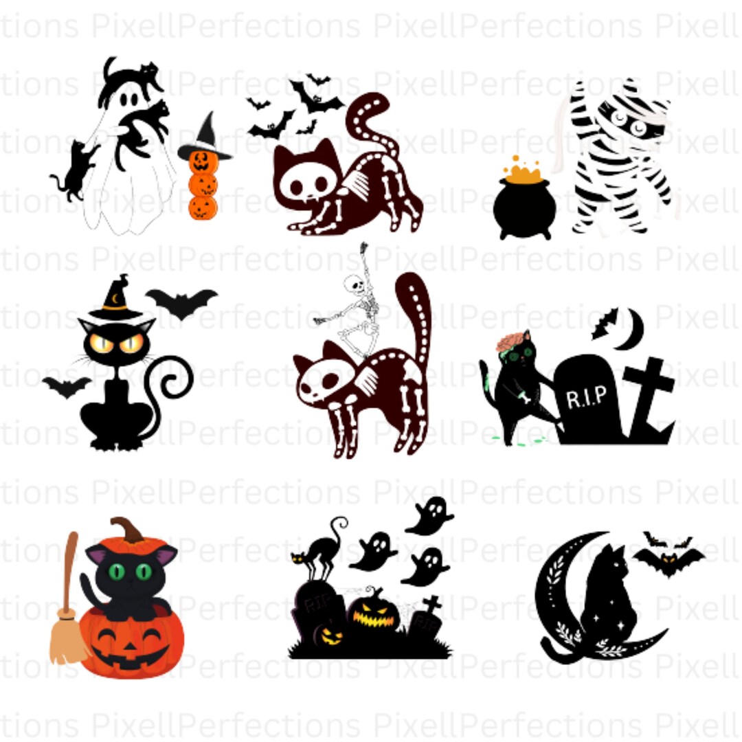 9 Halloween Cats Svgs Bundle, Halloween Pumpkin Svg, Halloween Moon Svg ...