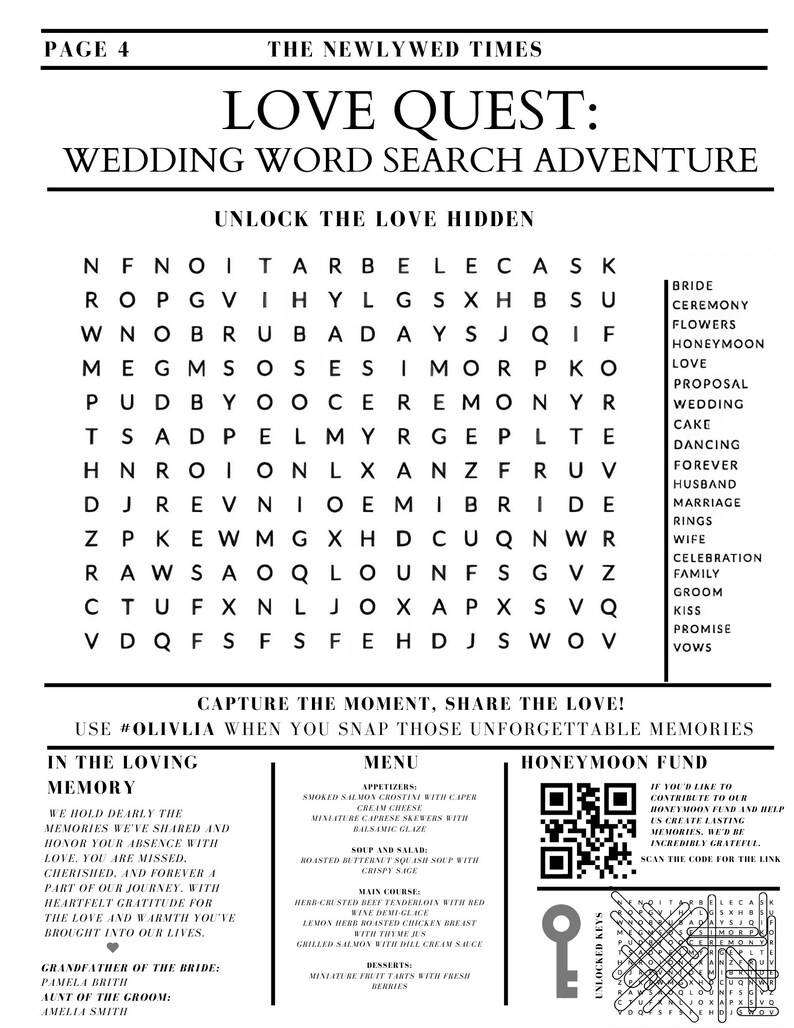 Newspaper Wedding Program Template, Editable Wedding Infographic ...