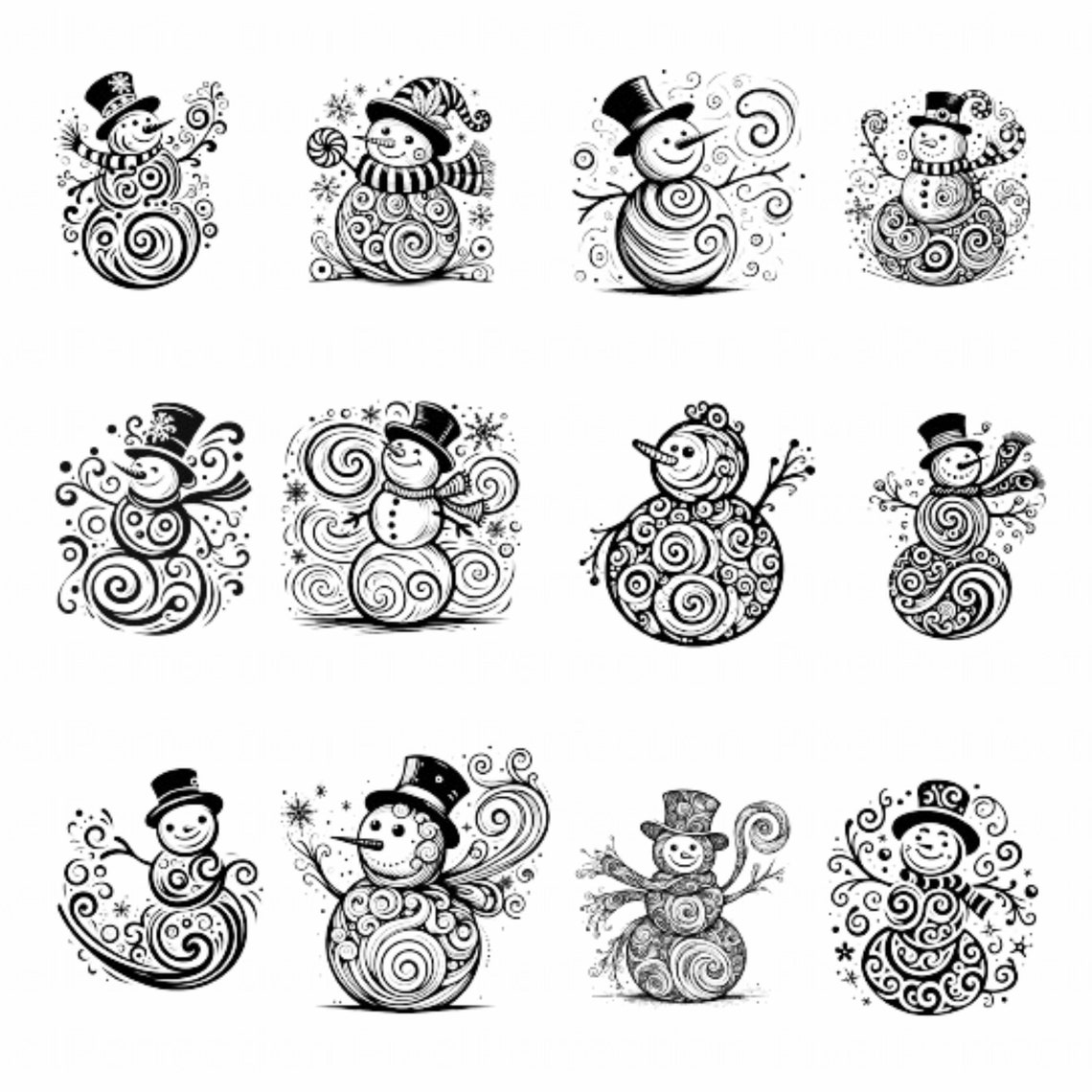 12 Swirly Snowman Svg Bundle, Snowman Face Svg, Snowman Png, Trendy ...